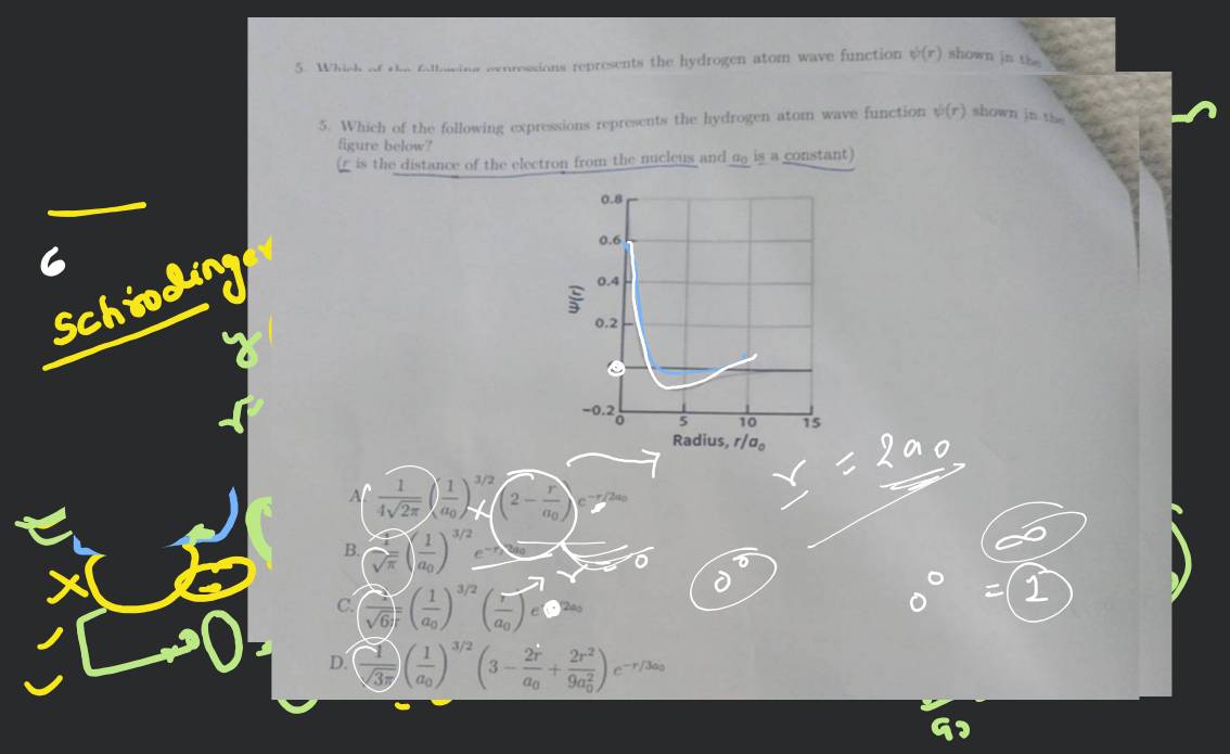 Which of the following expressions represents the hydrogen atom wave func..