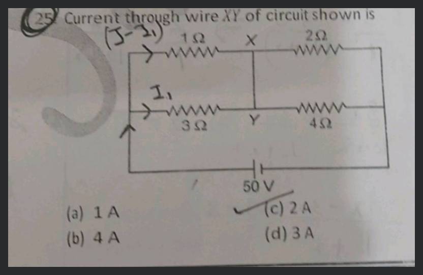 Current through wire XY of circuit shown is | Filo
