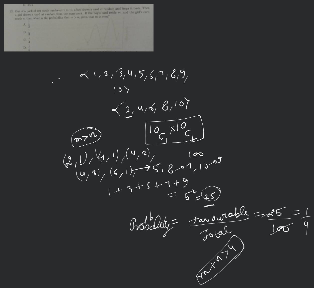 Out of a pack of ten cards numbered 1 to 10 , a boy draws a card at rando..