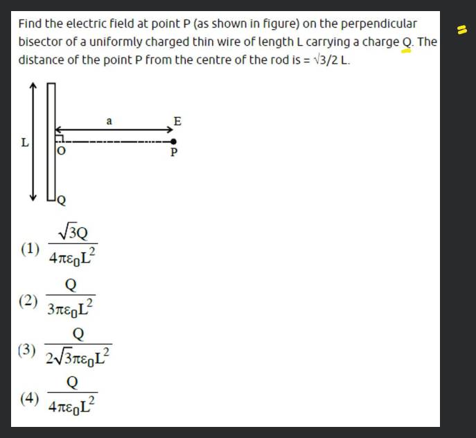 Find the electric field at point P (as shown in figure) on the perpendicu..