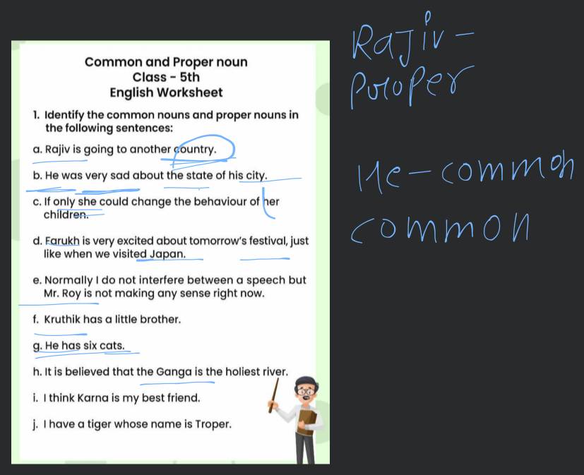 Common and Proper noun Class - 5 th English Worksheet 1. Identify the com..