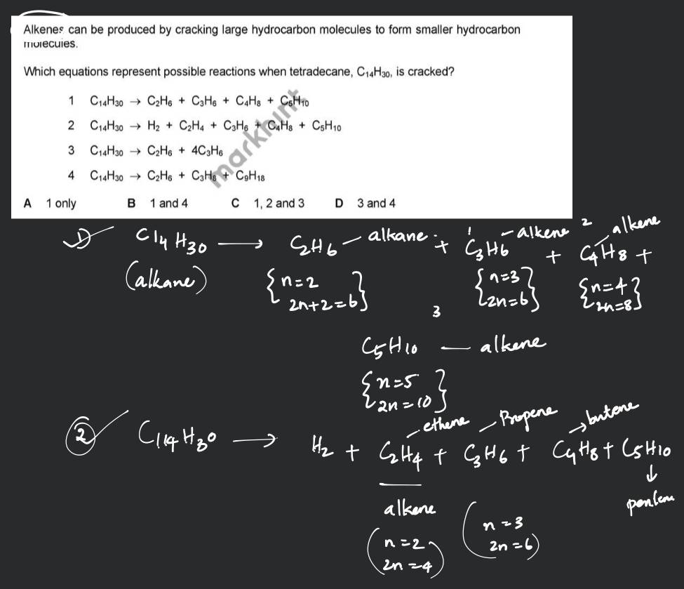 Alkenes can be produced by cracking large hydrocarbon molecules to form s..