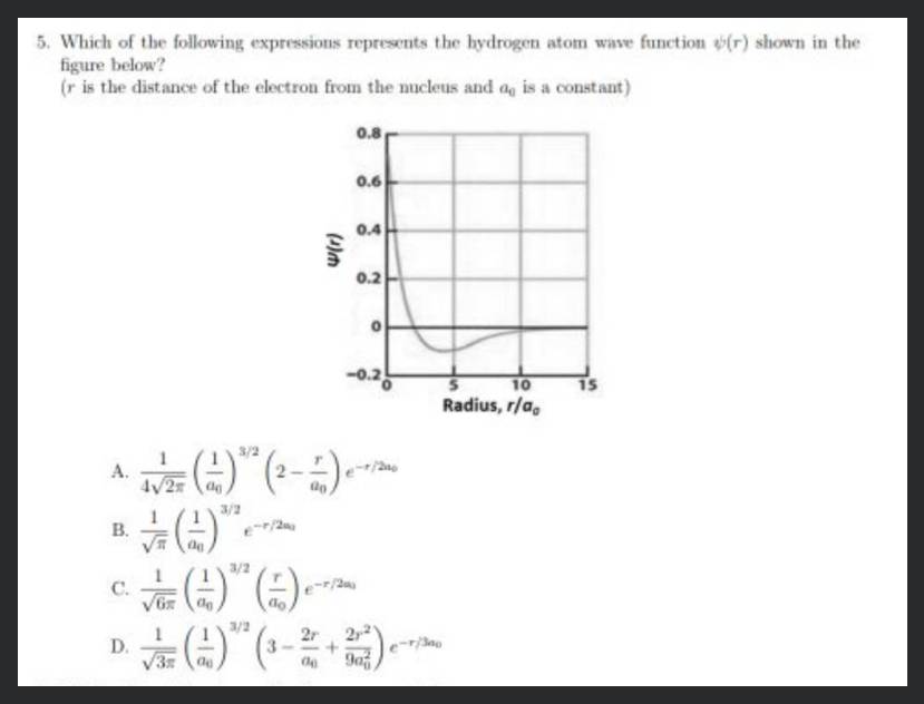 Which of the following expressions represents the hydrogen atom wave func..