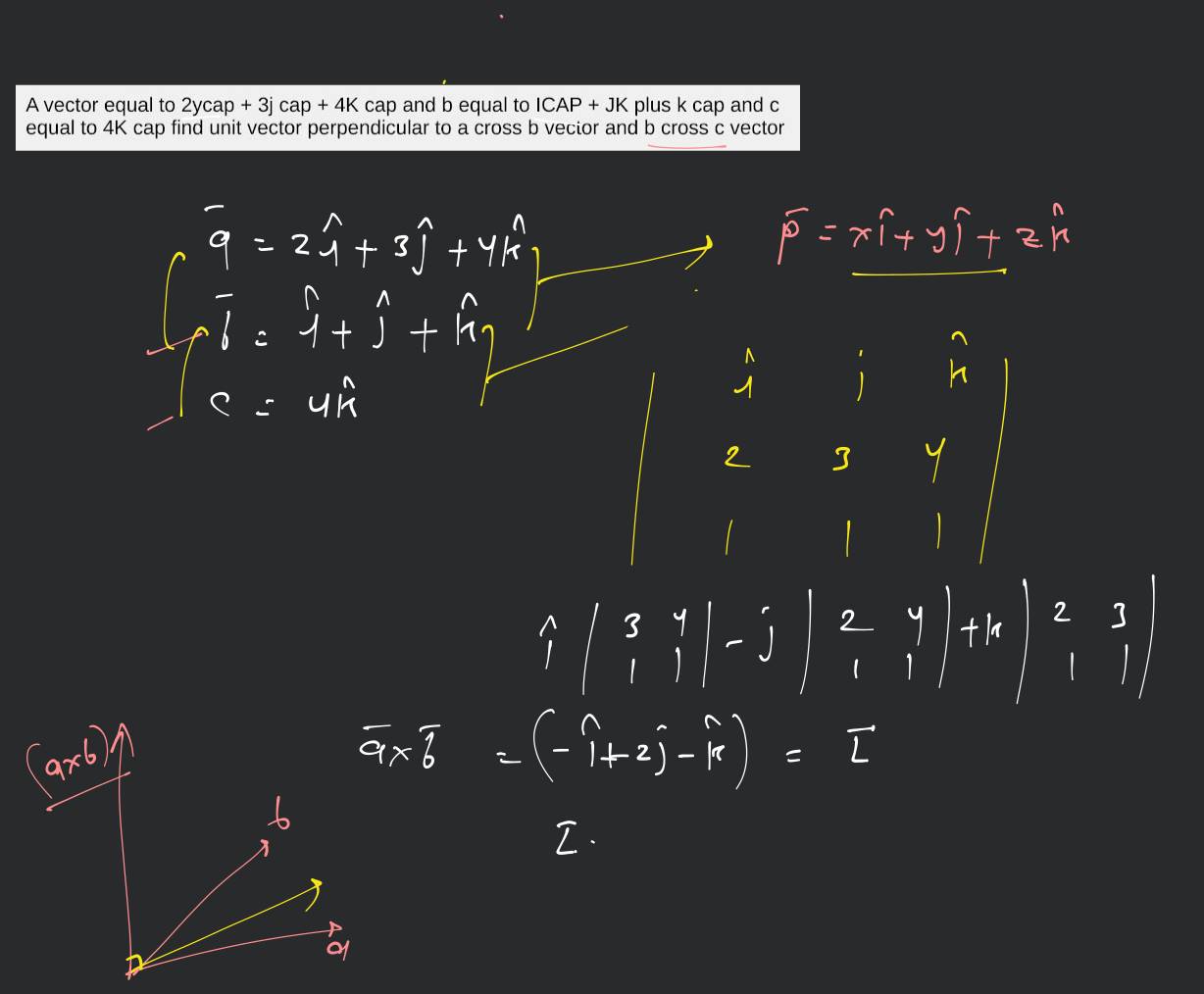 A vector equal to 2 ICAP + 3 j cap + 4K cap and b vector equal to ICAP