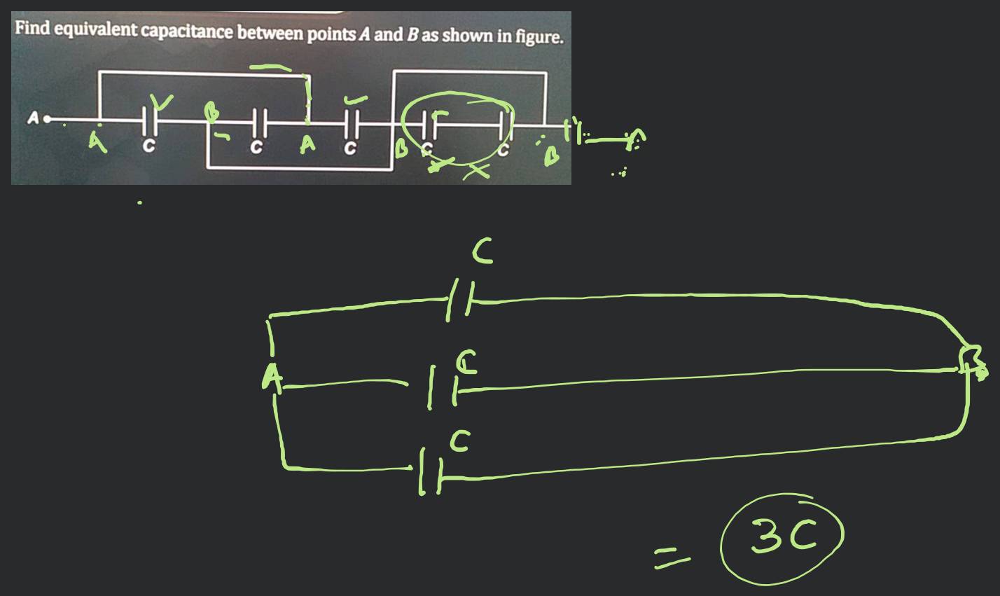 Find equivalent capacitance between points A and B as shown in figure. C#..