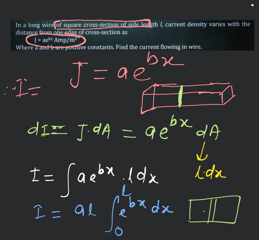 In a long wire of square cross-section of side length l, current density