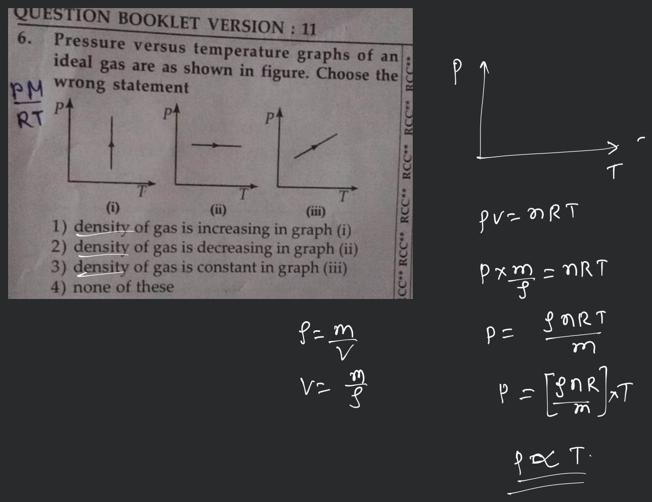 Pressure versus temperature graphs of an ideal gas are as shown in figure..