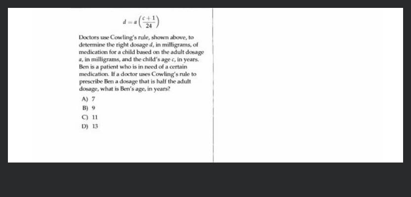 d=a(24c+1 ) Doctors use Cowling's rule, shown above, to determine the rig..