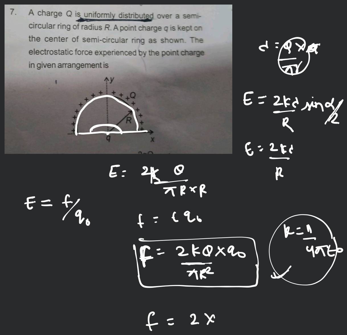 A Charge Q Is Uniformly Distributed Over A Semicircular Ring Of Radius R