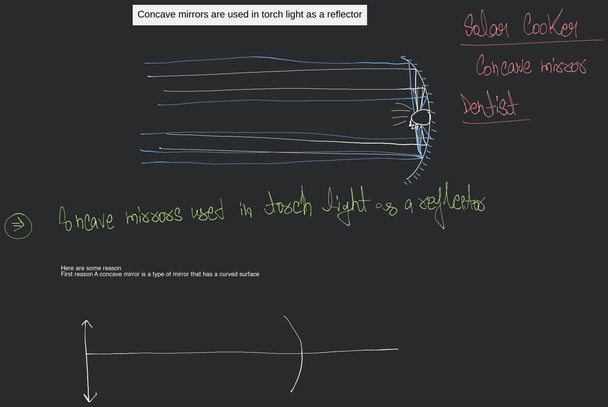 Concave mirrors are used in torch light as a reflector | Filo