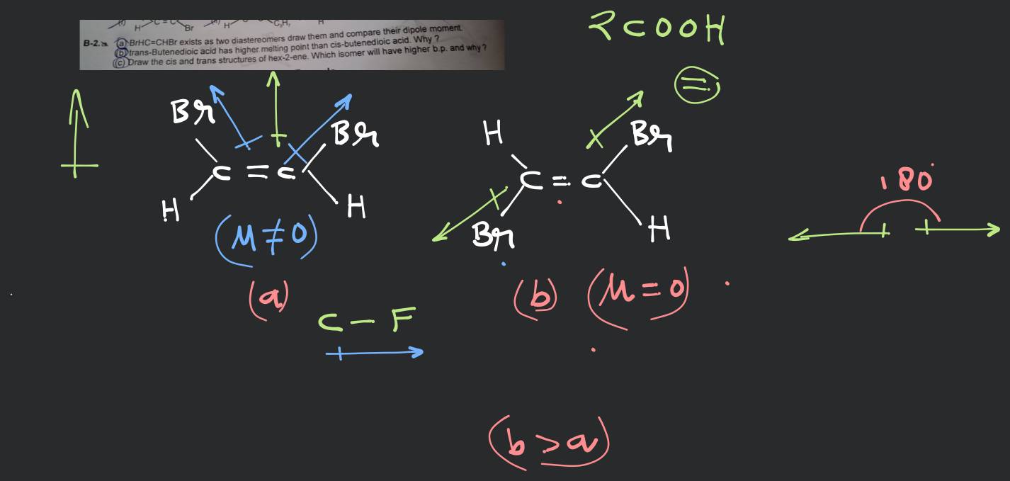 B-2. a) BrHC=CHBr exists as two diastereomers draw them and compare their..