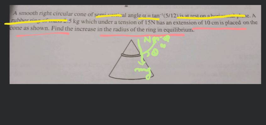 23. A smooth right circular cone of semi vertical angle alpha=an−1(5/12)