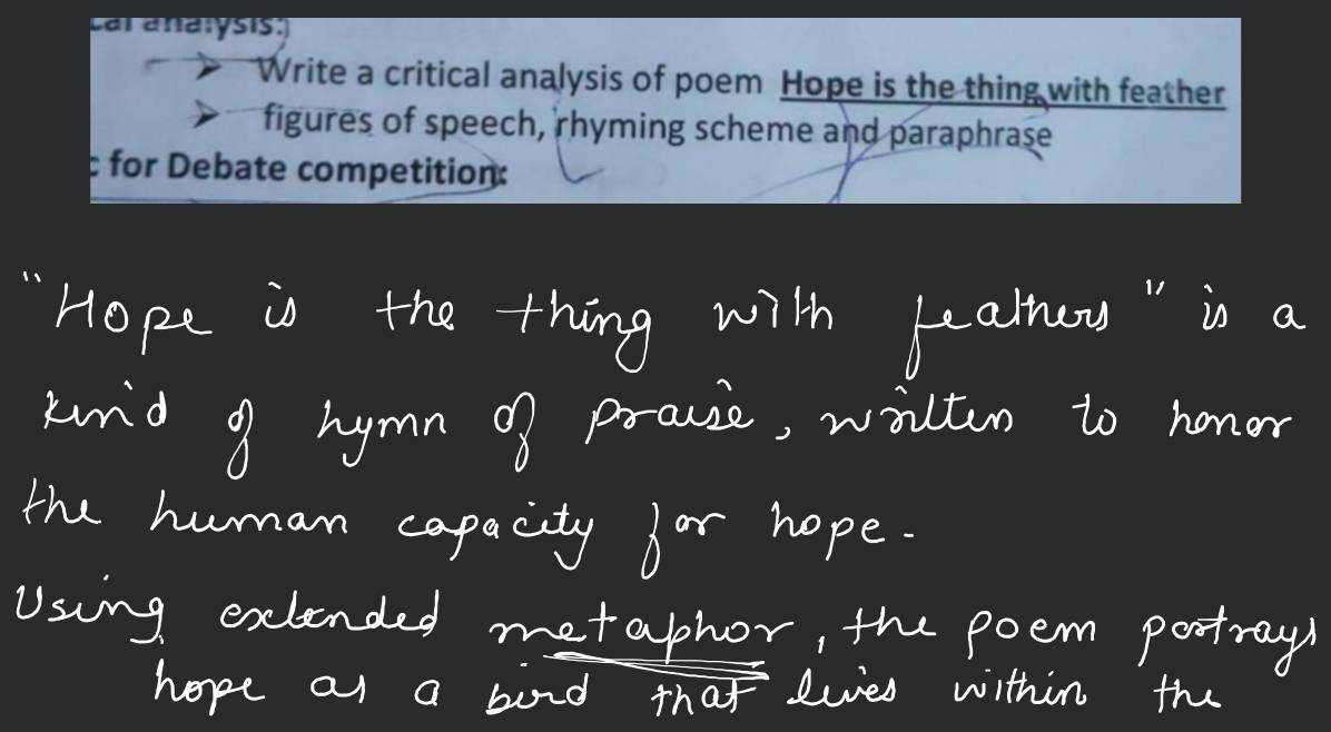 Critical Appreciation Of The Poem Hope Is Thing With Feathers ...