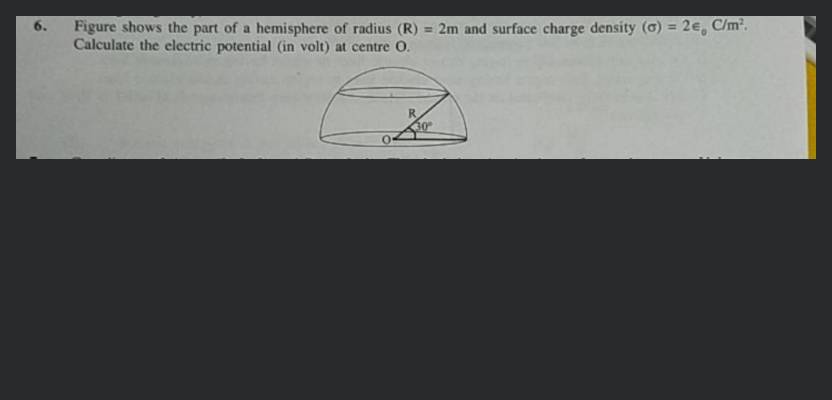 6. Figure shows the part of a hemisphere of radius (R)=2 m and surface ch..