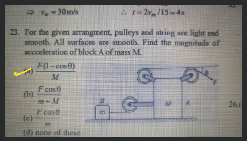 In the given arrangement pulleys and string are massless and frictionless..