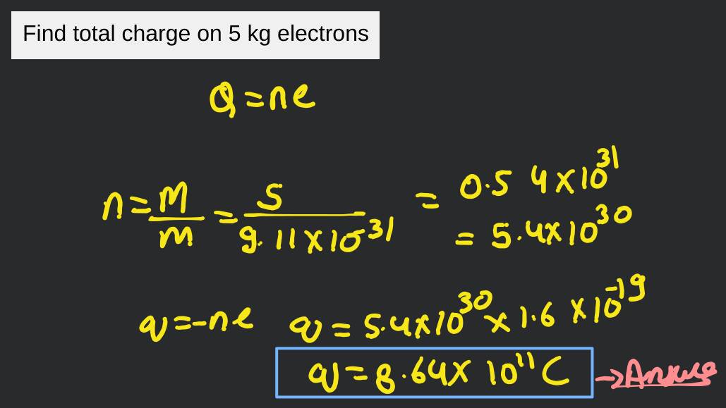 Find total charge on 5 kg electrons | Filo