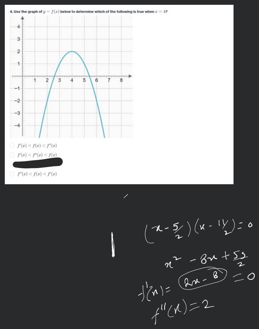 4. Use the graph of y=f(x) below to determine which of the following is t..