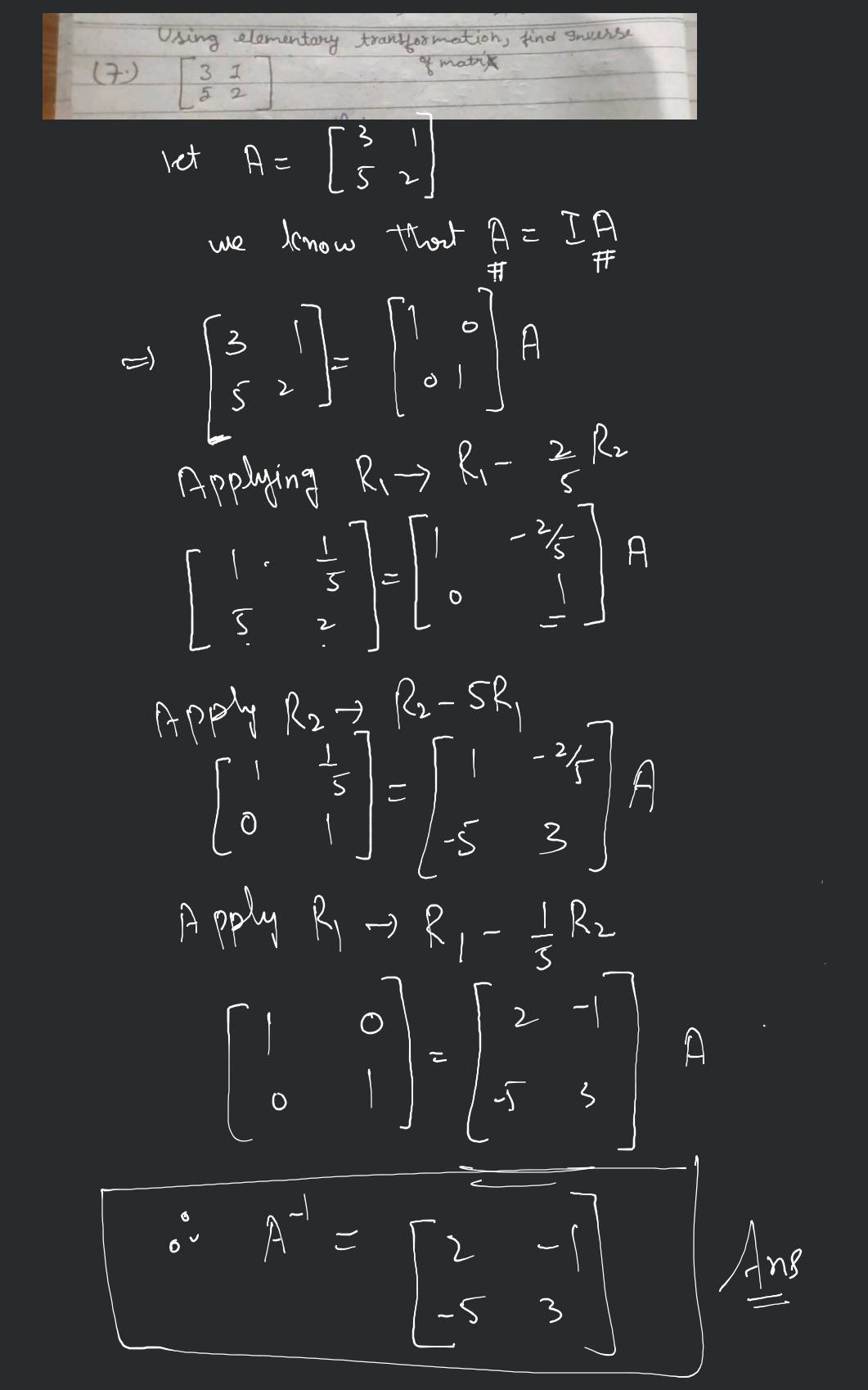 Using elementary transformation, find the inverse of the matrix: ⎣⎡ 013 1..