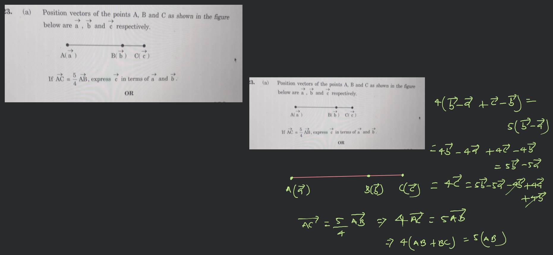3. (a) Position vectors of the points A, B and C as shown in the figure b..
