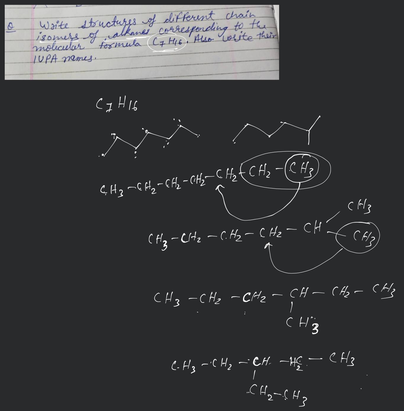 Write structures of different chain isomers of alkanes corresponding to t..