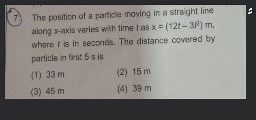 The position of a particle moving in a straight line along x-axis varies