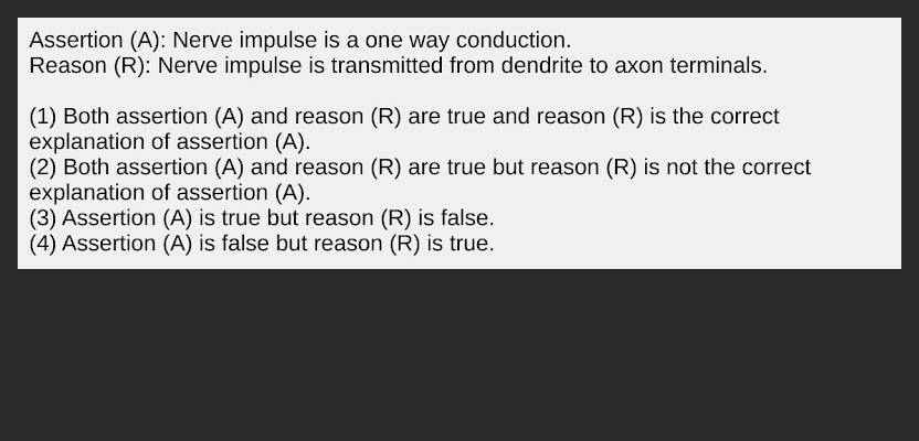 Assertion : Nerve conduction is the one way conduction. Reason : Nerve im..