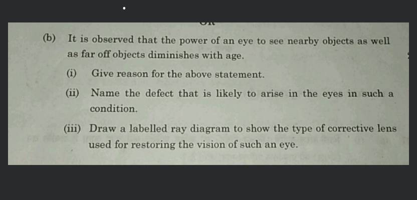 (b) It is observed that the power of an eye to see nearby objects as well..