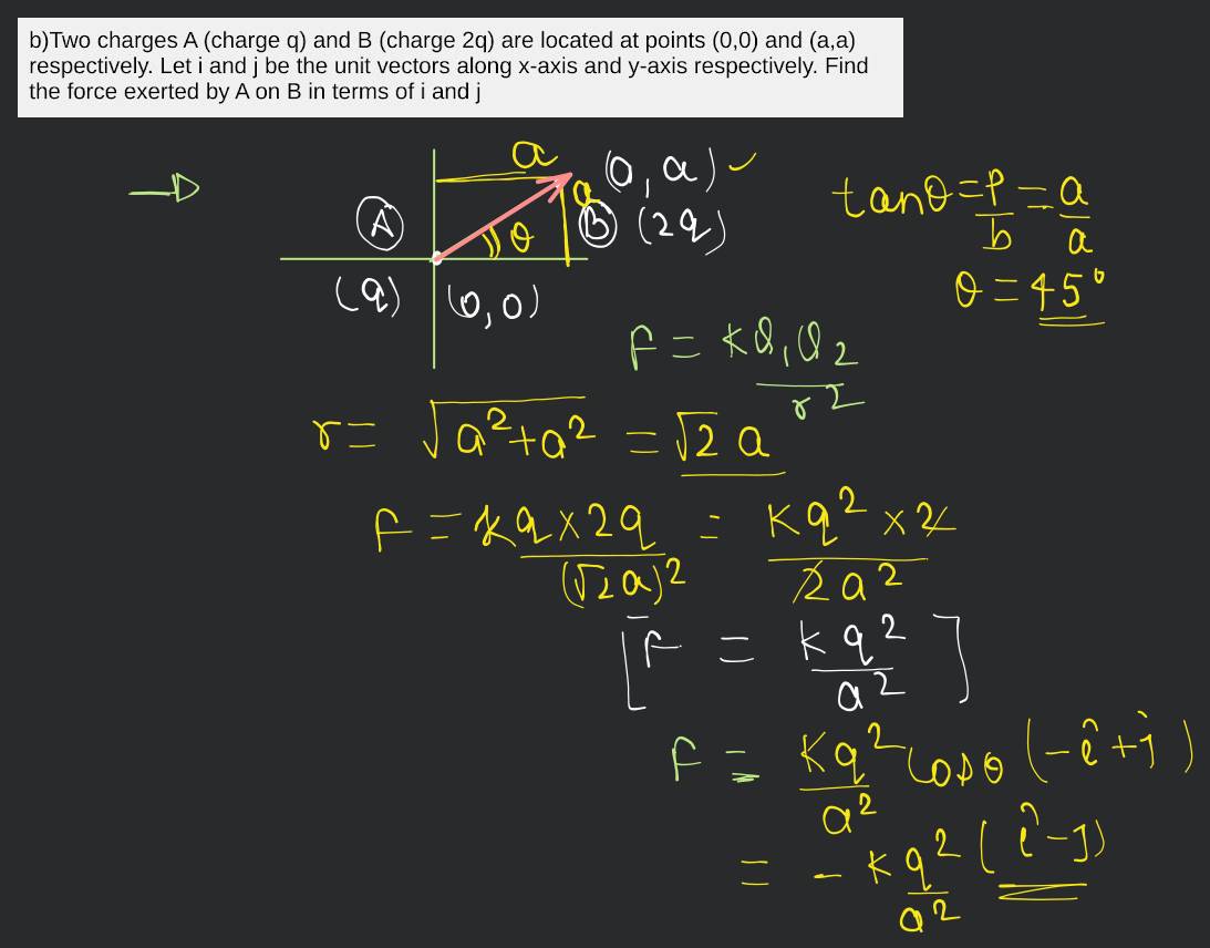 Two charges A (charge q) and B (charge 2q) are located at points (0,0) an..