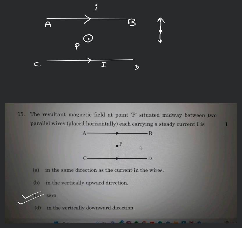 The resultant magnetic field at point ' P ' situated midway between two p..