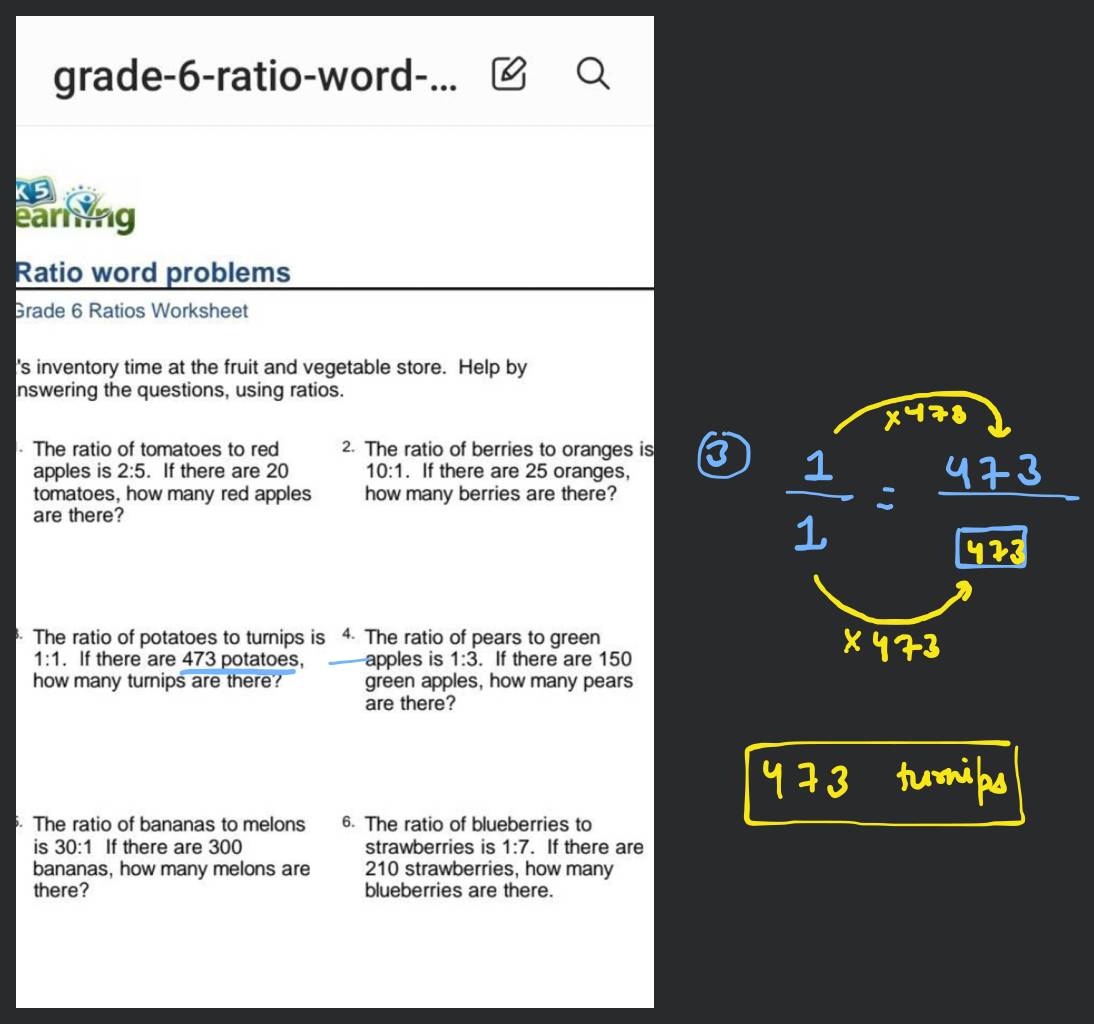 grade-6-ratio-word-... ing Ratio word problems Grade 6 Ratios Worksheet