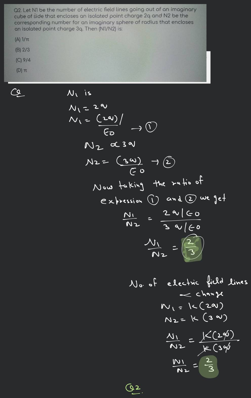 Q2. Let N1 be the number of electric field lines going out of an imaginar..