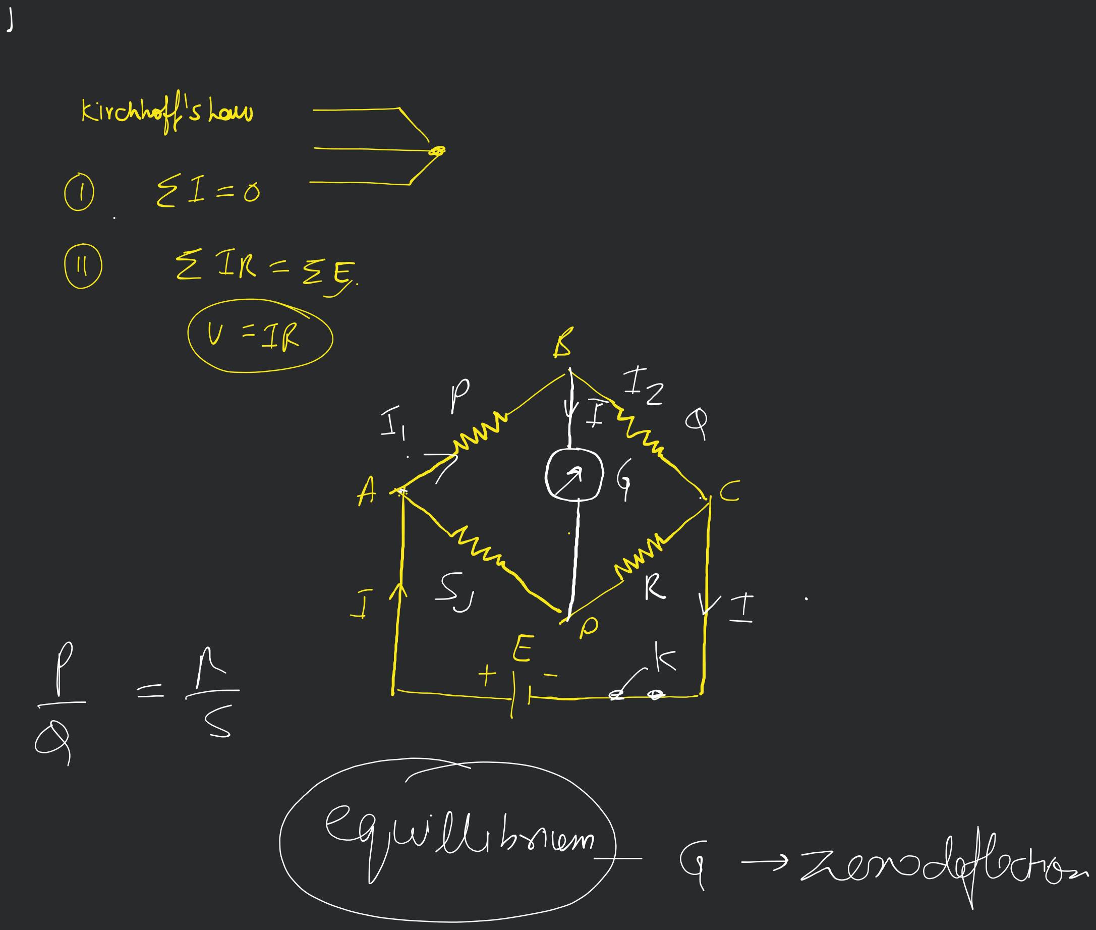 Derive the principle of wheatstone bridge using Kirchoff’s law | Filo