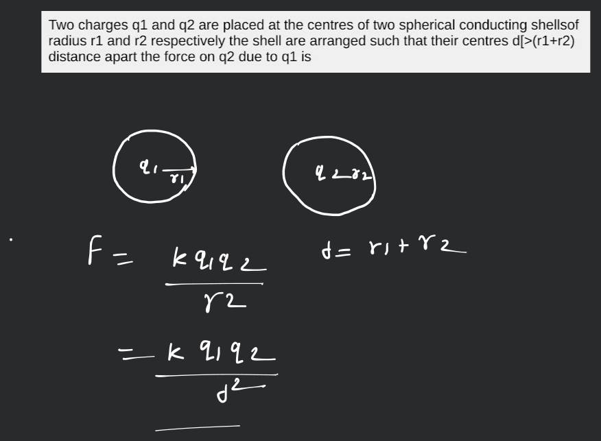 Two charges q1 and q2 are placed at the centres of two spherical conducti.. Two charges q1 and q2 are placed at the centres of two spherical conducti..
