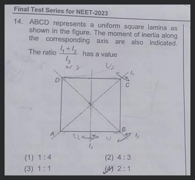 ABCD represents a uniform square lamina as Shown in the figure. The momen..