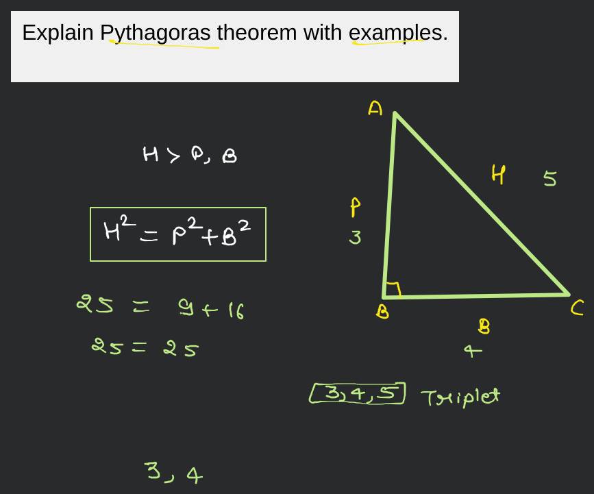 Explain Pythagoras theorem with examples. | Filo