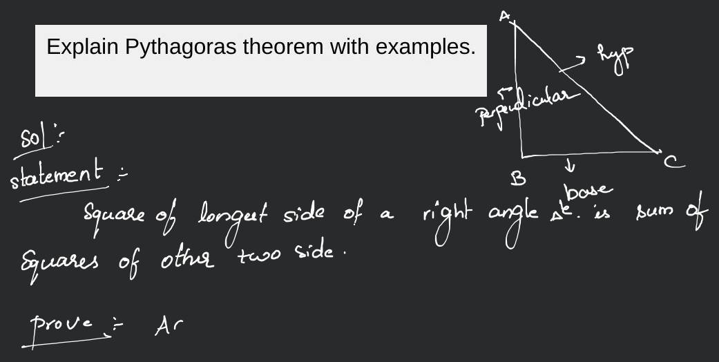Explain Pythagoras theorem with examples. | Filo
