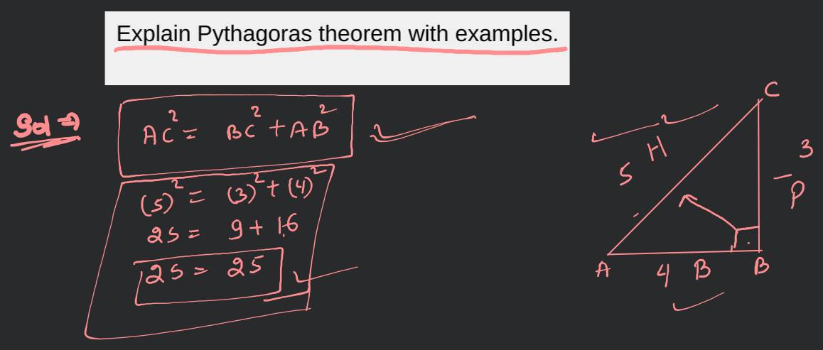 Explain Pythagoras theorem with examples. | Filo