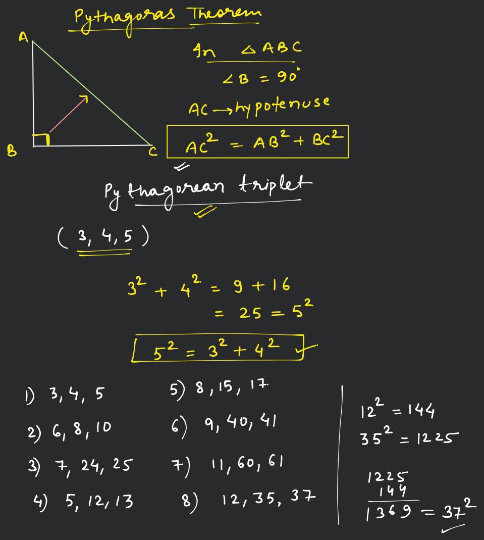 Explain Pythagoras theorem with examples. | Filo