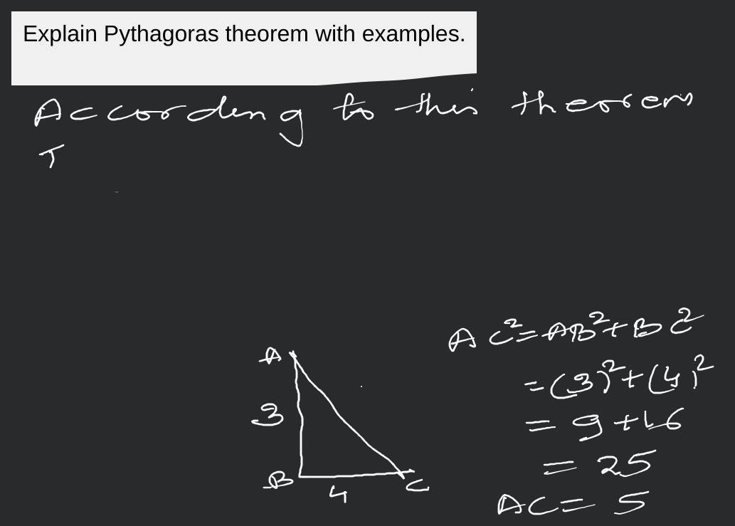 Explain Pythagoras theorem with examples. | Filo