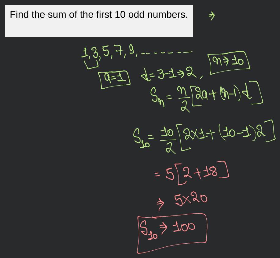 Find the sum of the first 10 odd numbers. | Filo