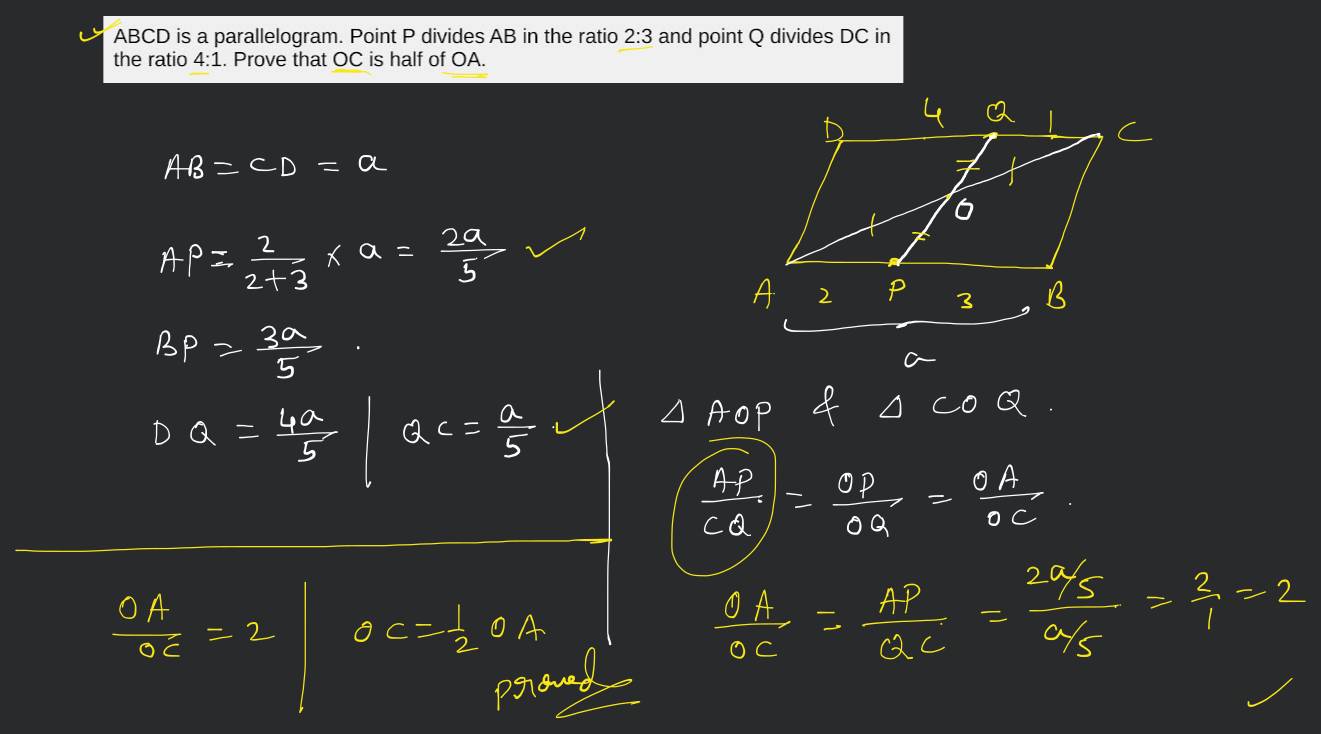 ABCD is a parallelogram. Point P divides AB in the ratio 2:3 and point