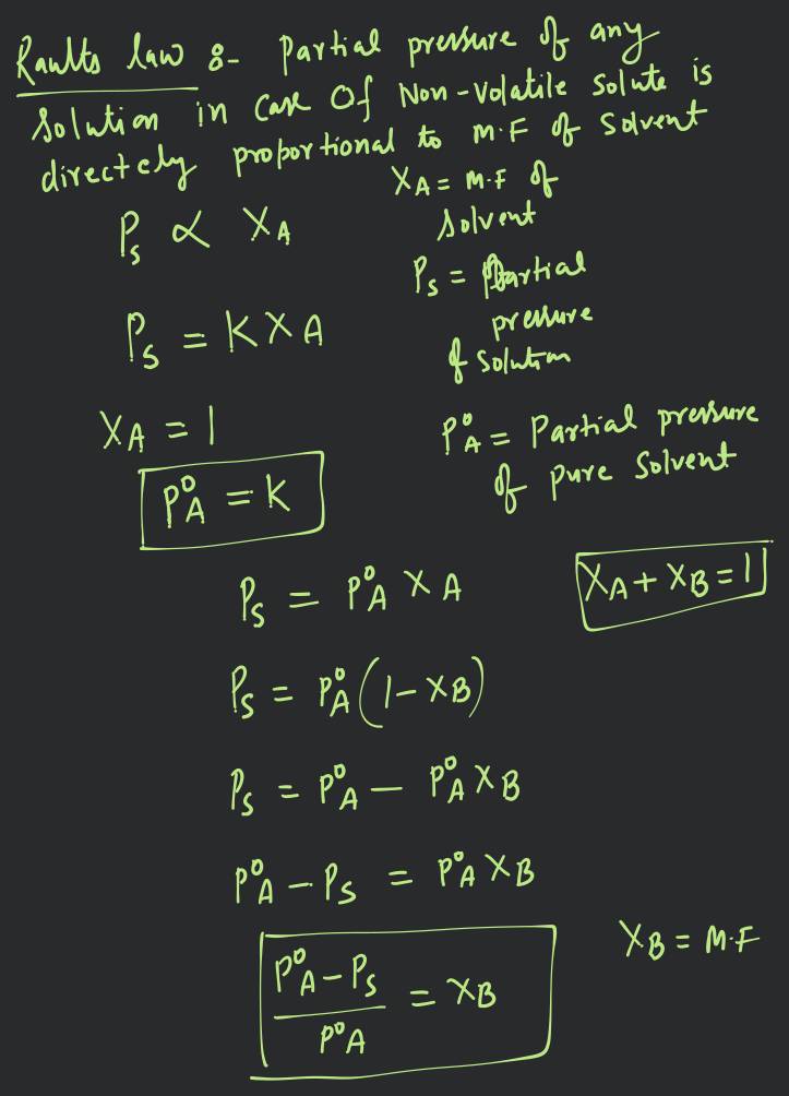 Give and prove Raoult's law for volatile solvent and non-volatile solute