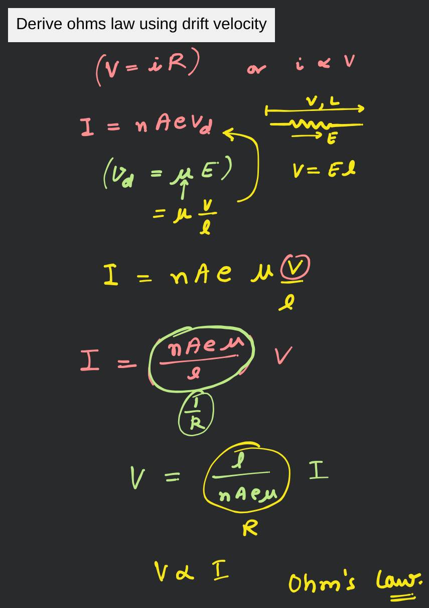 Derive ohms law using drift velocity | Filo