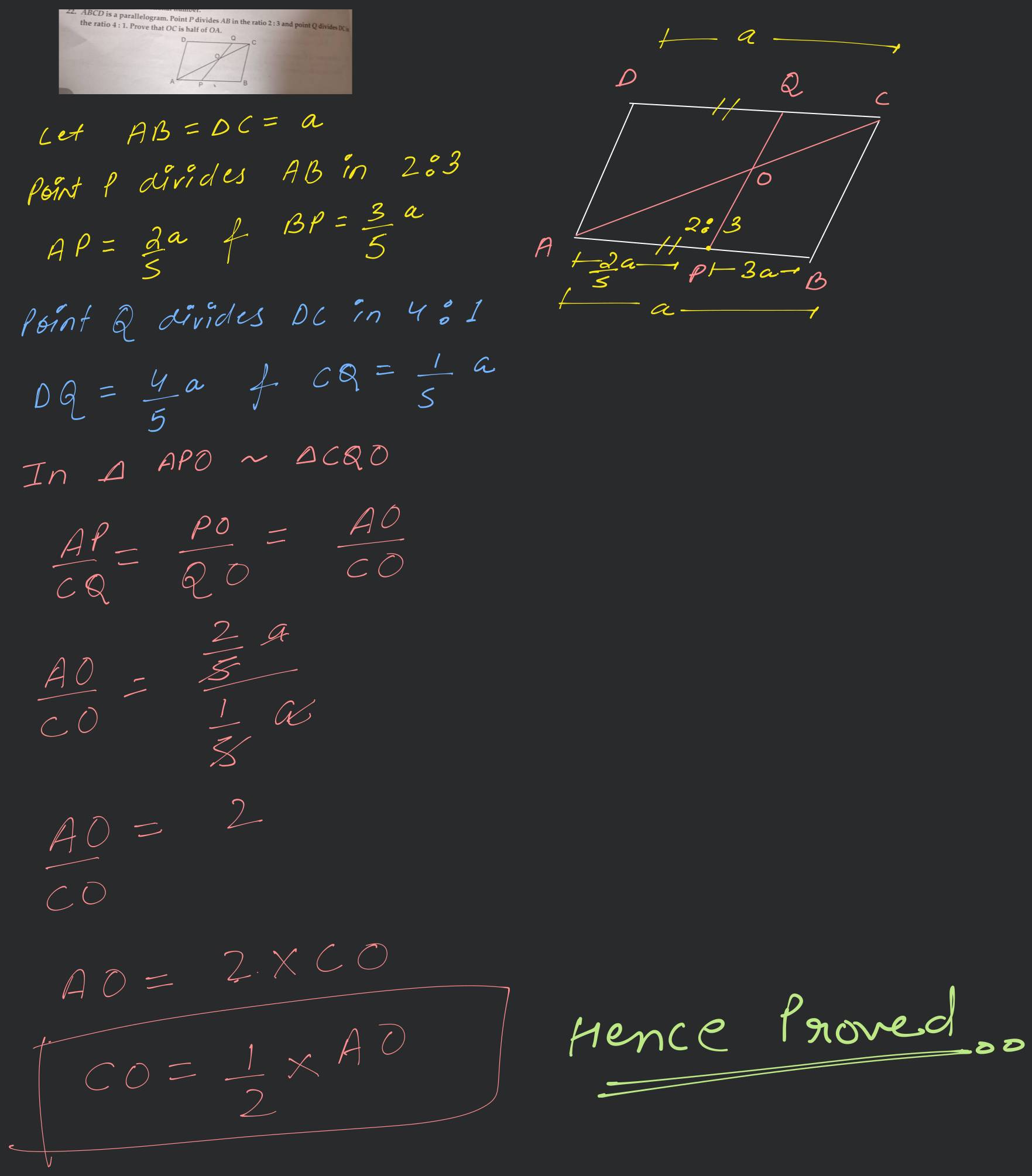 22. ABCD is a parallelogram. Point P divides AB in the ratio 2:3 and poin..