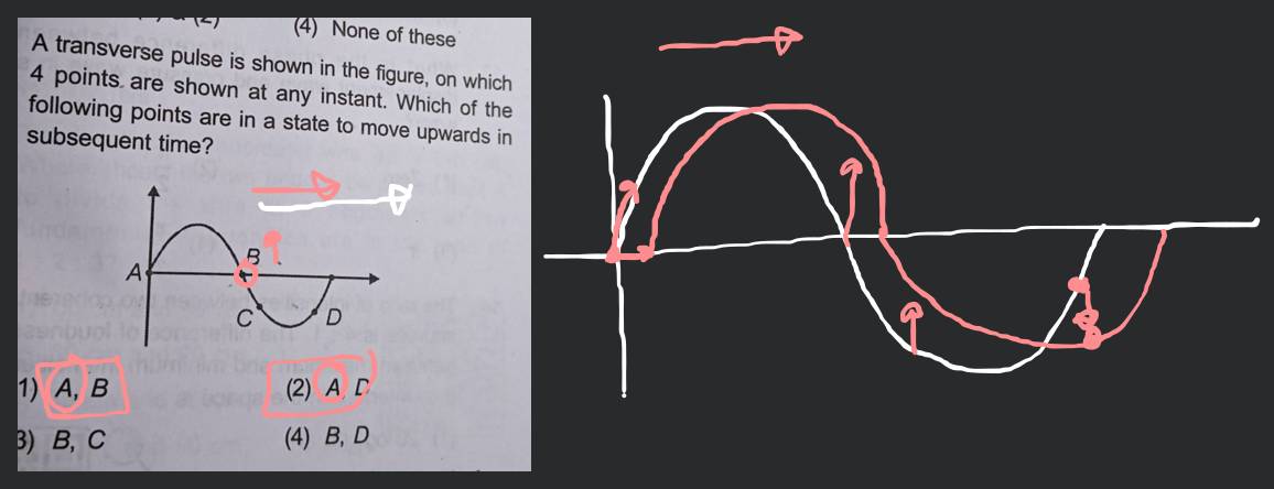 A transverse pulse is shown in the figure, on which 4 point are shown at