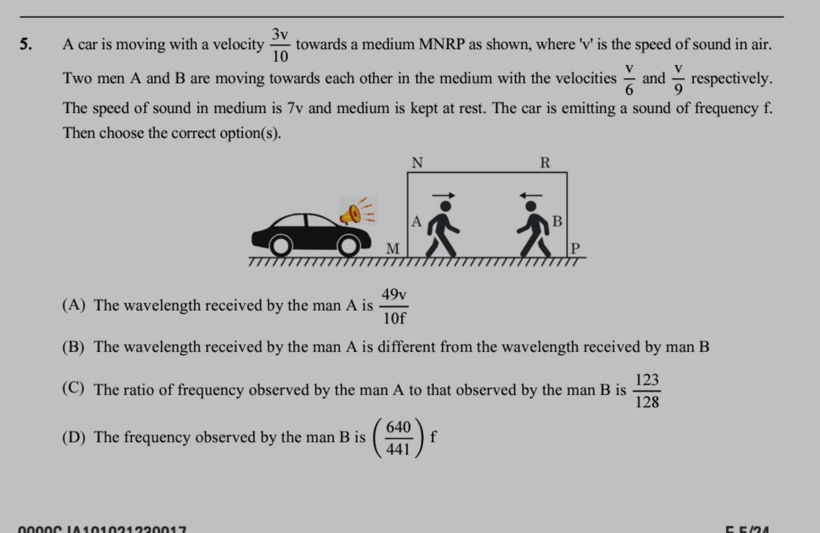 A car is moving with a velocity \frac{3 \mathrm{v}}{10} towards a medium