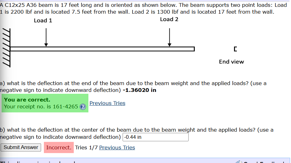 A C12x25 A36 beam is 17 feet long and is oriented as shown below. The bea..
