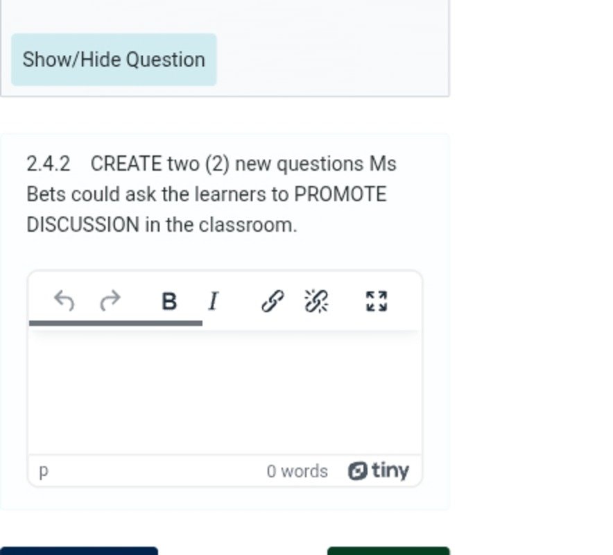 CREATE two (2) new questions Ms Bets could ask the learners to PROMOTE DI..