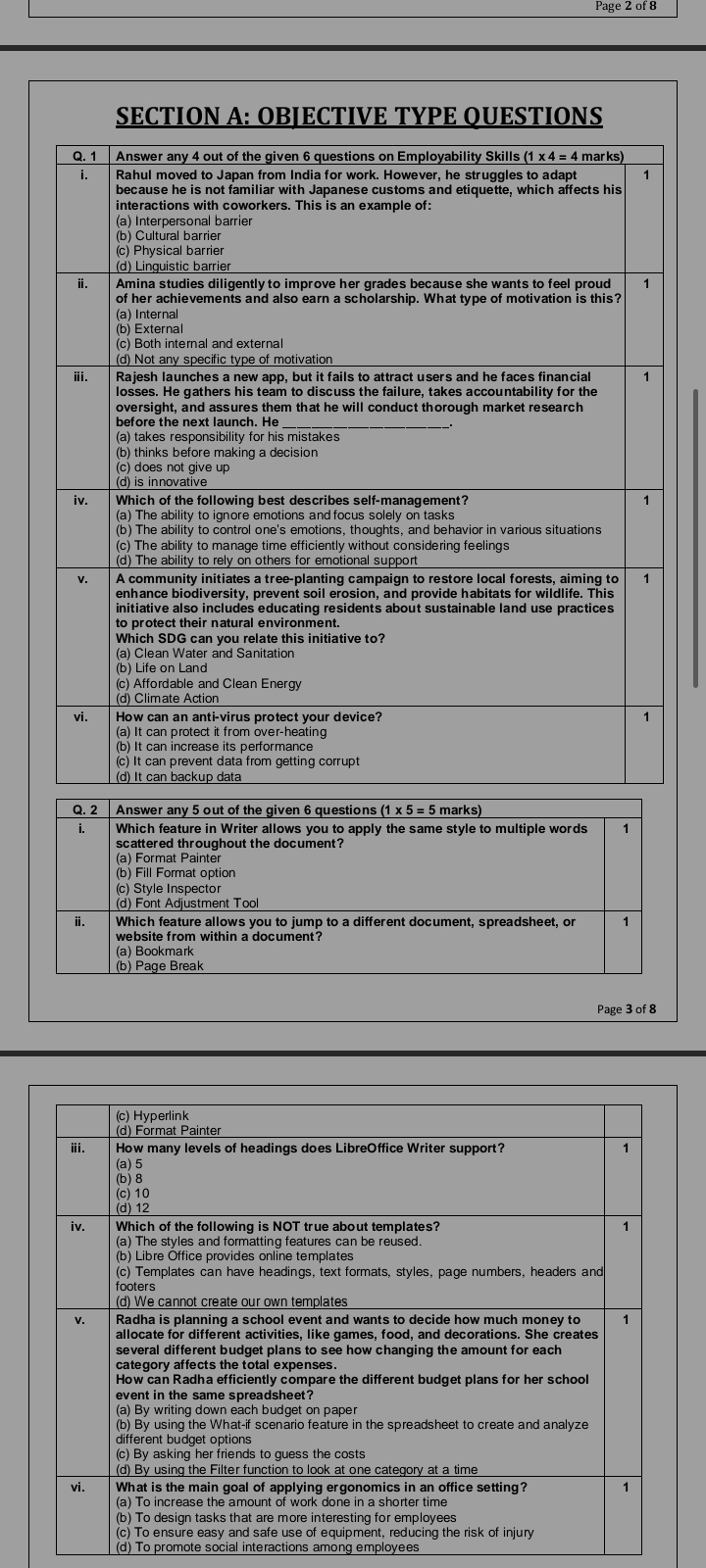 Page 2 Of 8section A Objective Type Questionsq 1i Answer Any 4 Out