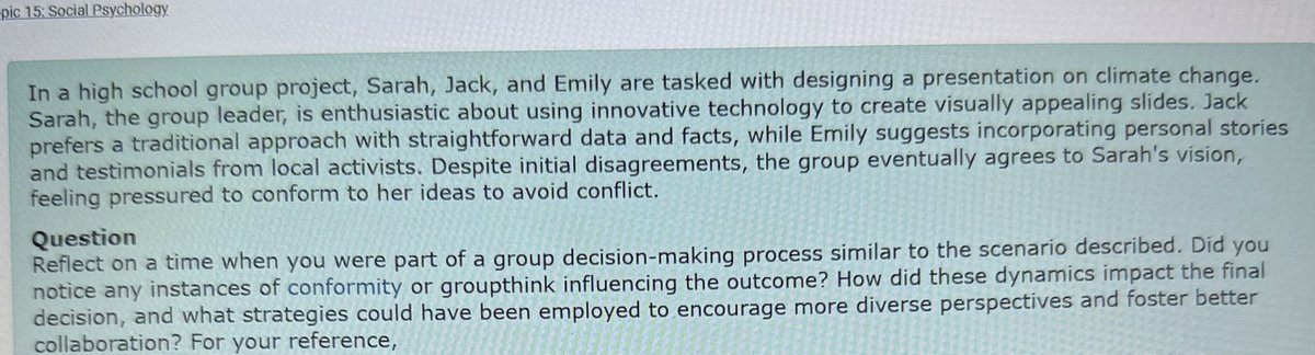 In a high school group project, Sarah, Jack, and Emily are tasked with de..